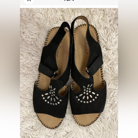 Shoes | Auditions Womens Flat Sandals Size 1 Narrow Black And Silver ...